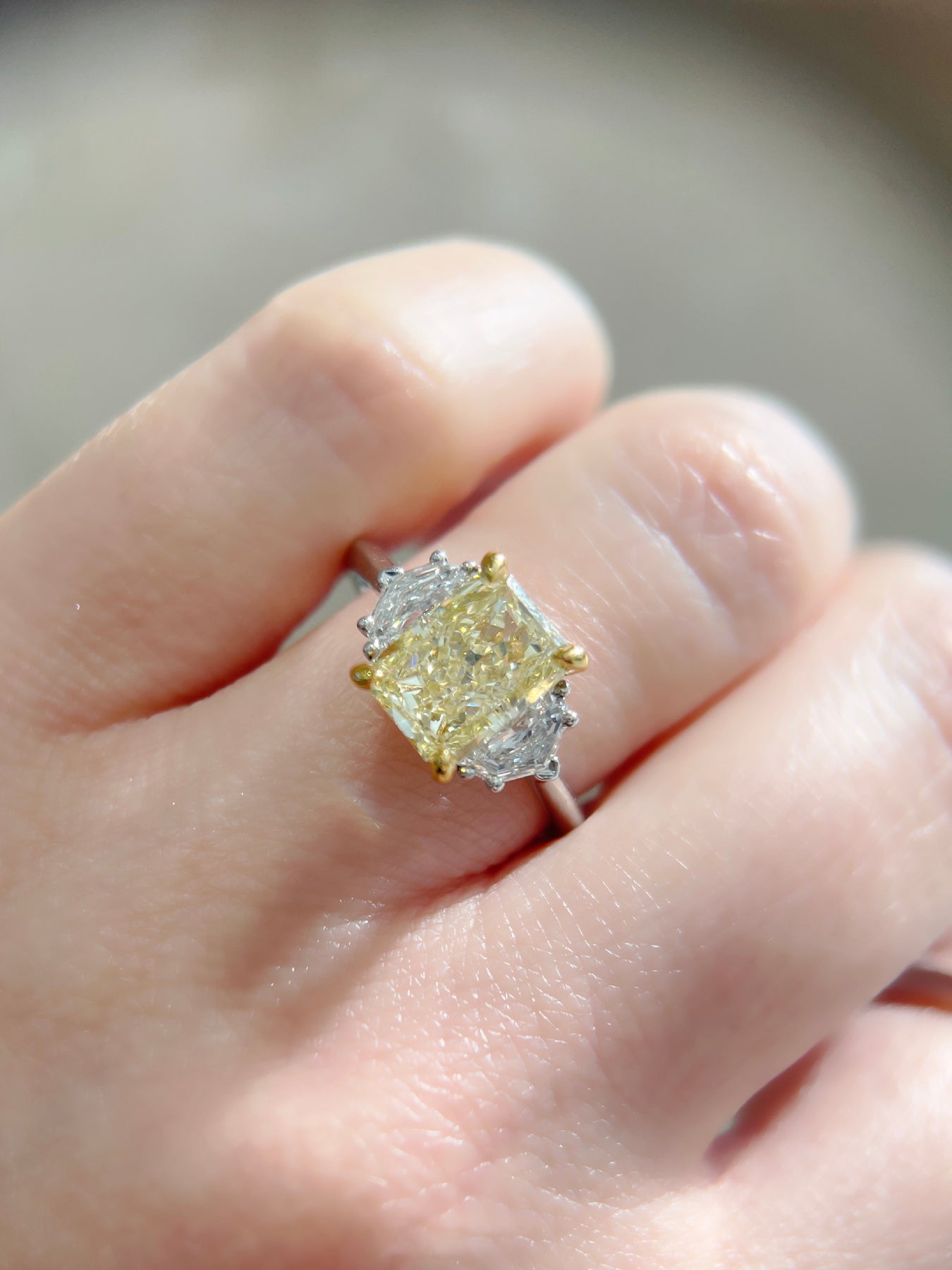 2.25ct Radiant Cut Fancy Yellow Lab-Diamond 14k Gold Three-stone ...